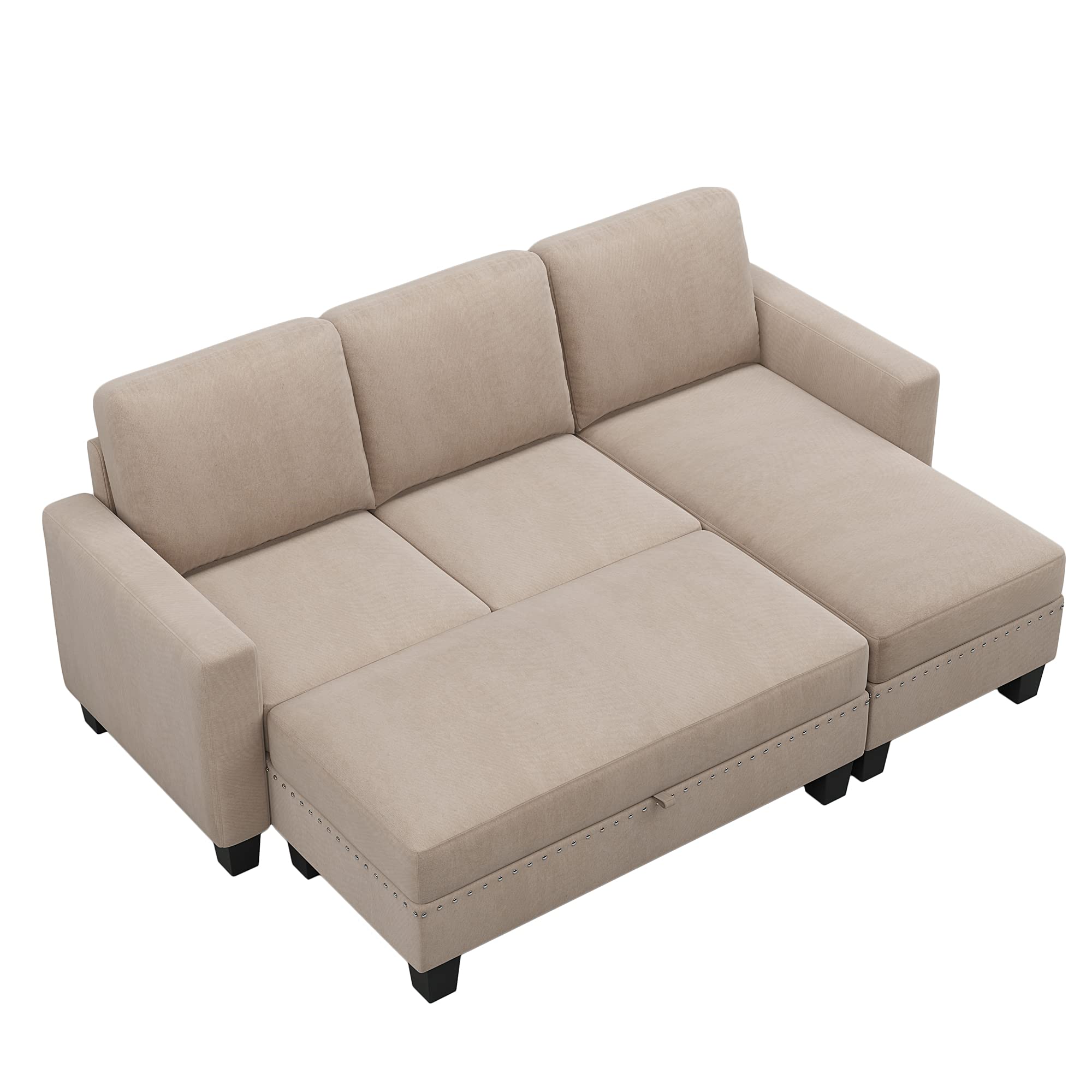 L-Shaped Upholstered Corner Sofa Convertible Sleeper Couch Bed,Modern Textured Fabric Upholstery Sectional Sofa & Couch with Storage Ottoman and Chaise for Home Apartment Living Room Furniture Sets