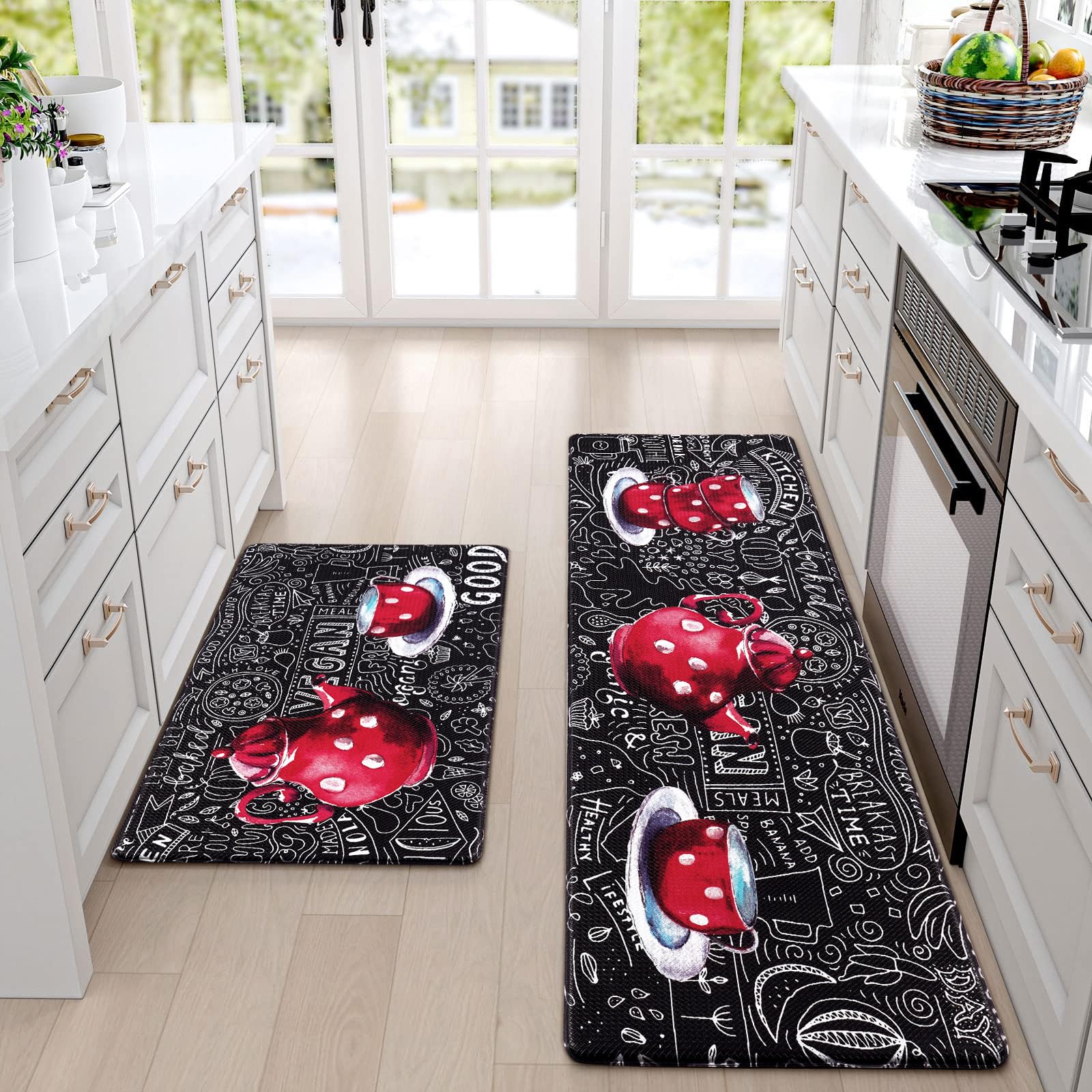 ASPMIZ Coffee Kitchen Mat 2 PCS, Cushioned Anti-Fatigue Kitchen Rugs Non Slip, Memory Foam Kitchen Mats and Rugs, Waterproof Kitchen Floor Comfort Mats for Home & Office, 18'' x 48'' + 18'' x 30''