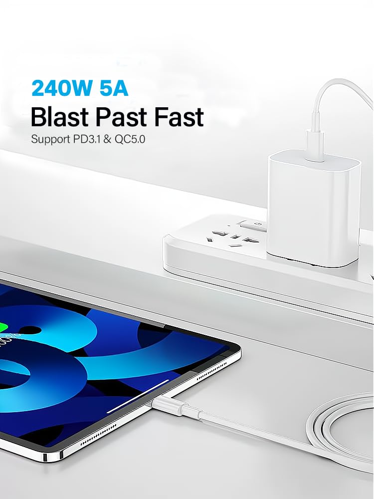 Somzu USB C Cable for iPad 10th (240W 5A), (3.3ft 2Pack) USB C Charger Cable USBC to USBC Cable Type C Fast Charging for iPad Pro 12.9inch, iPad Pro 11inch, iPad Air 5th/4th, iPad Mini 6th (White)