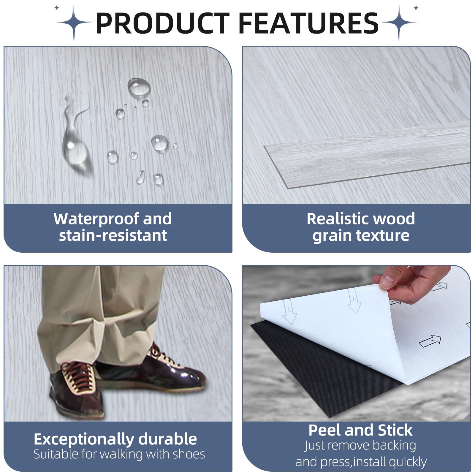 Nefish Luxury Peel and Stick Vinyl Flooring 36Pcs 54 Sq.Ft Wood-Look Floor Tiles Waterproof Easy Cut Easy DIY Self Adhesive Floor Tiles Vinyl