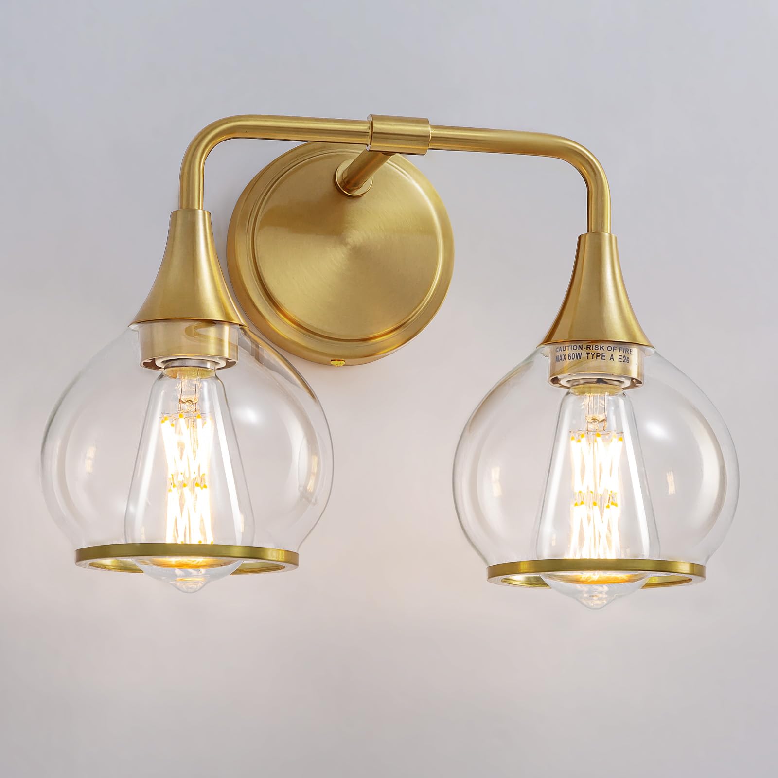 HAHZT Gold Bathroom Light Fixtures 2-Lights Vanity Lights with Clear Glass Shade Bathroom Vanity Light 14 Inch Wall Sconces(Exclude E26 Bulb)…