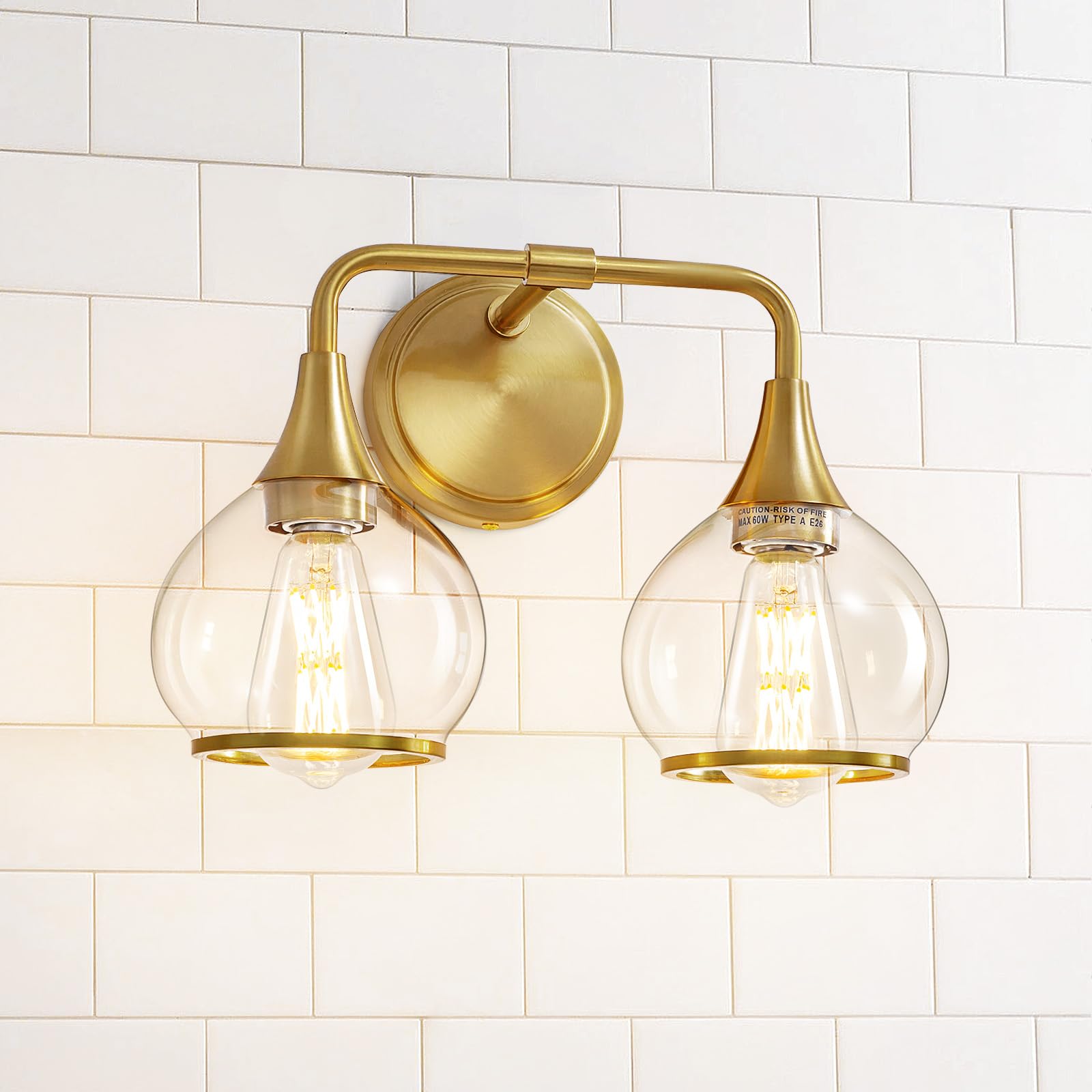 HAHZT Gold Bathroom Light Fixtures 2-Lights Vanity Lights with Clear Glass Shade Bathroom Vanity Light 14 Inch Wall Sconces(Exclude E26 Bulb)…