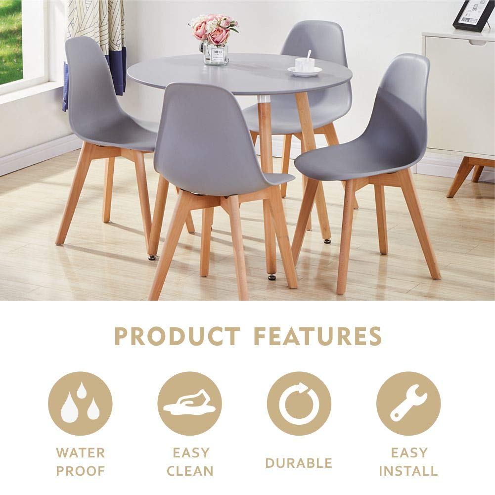 NIERN Round Dining Table with Beech Wood Legs, Modern Wooden Kitchen Table for Dining Room Kitchen (Grey)