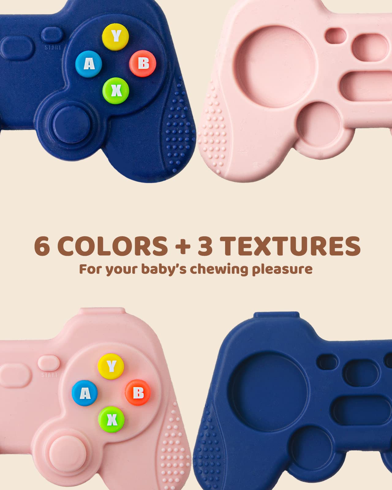 2 Packs Baby Teething Toy, Silicone Game Controller Teethers for Babies 6-12 Months, Baby Chew Toys for Sucking Needs, BPA Free