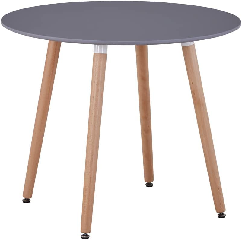 NIERN Round Dining Table with Beech Wood Legs, Modern Wooden Kitchen Table for Dining Room Kitchen (Grey)
