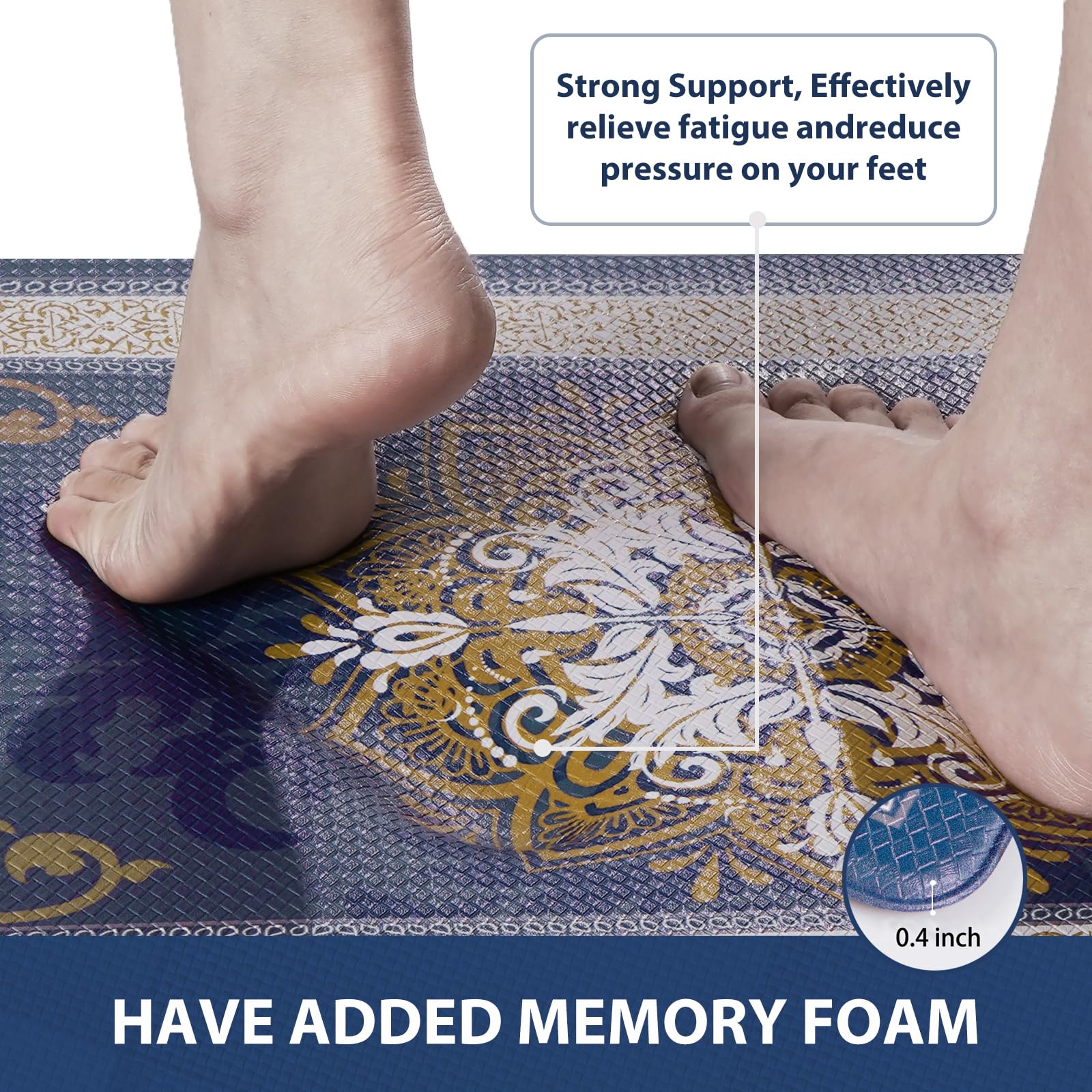 FRAMICS Boho Kitchen Rugs and Mats Sets of 2 Anti-Fatigue Kitchen Mats for Floor Memory Foam Cushioned Non Slip Kitchen Mats PVC Waterproof Kitchen Rugs for Sink Laundry Hallway Standing
