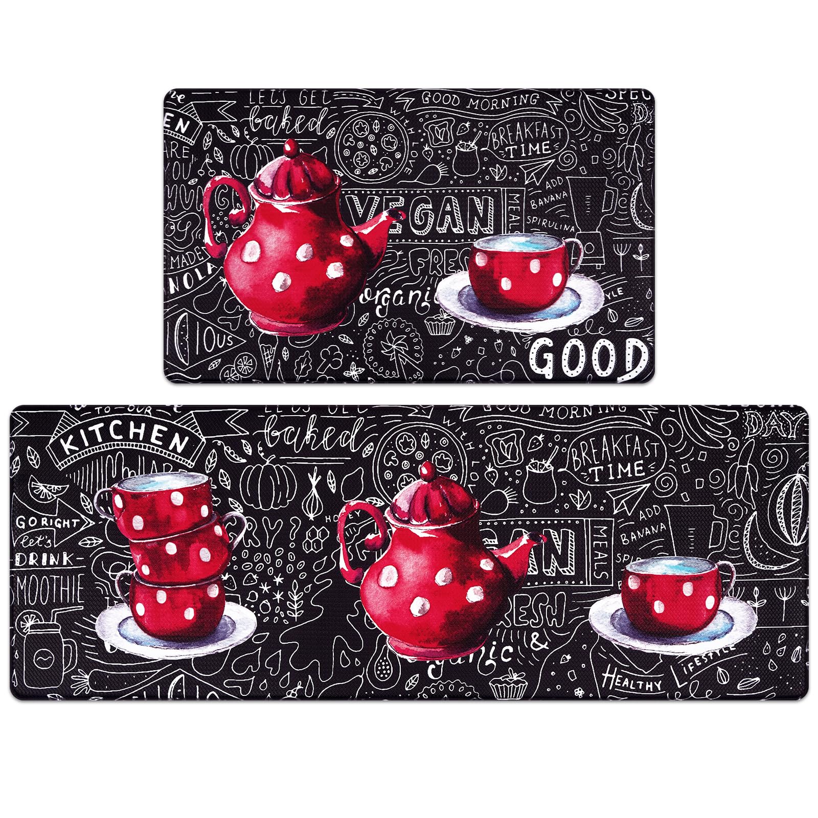 ASPMIZ Coffee Kitchen Mat 2 PCS, Cushioned Anti-Fatigue Kitchen Rugs Non Slip, Memory Foam Kitchen Mats and Rugs, Waterproof Kitchen Floor Comfort Mats for Home & Office, 18'' x 48'' + 18'' x 30''