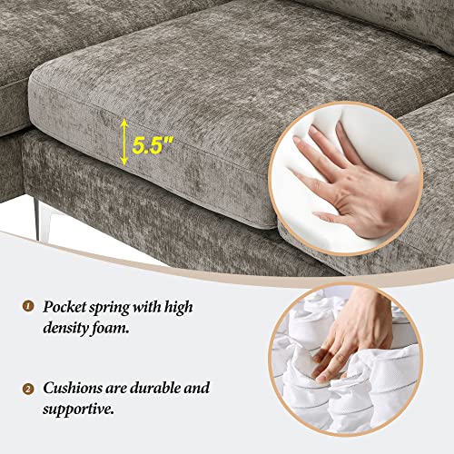 ERYE 84" L-Shaped Upholstered Corner Sofa Convertible Sectional Sofa & Couch,Modern Chenille Upholstery Couch with Reversible Chaise and 2 Pillows for Home Apartment Office Living Room