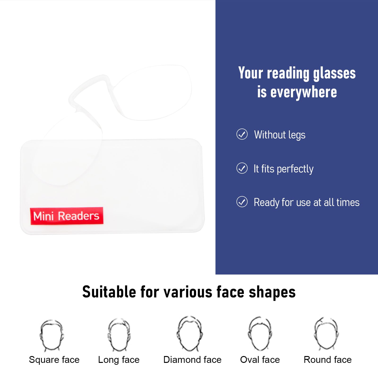 DXYXYO Armless Thin Reading Glasses for Men and Women Mini Lightweight Legless Clip on Nose Readers 3 Pack, +1.5