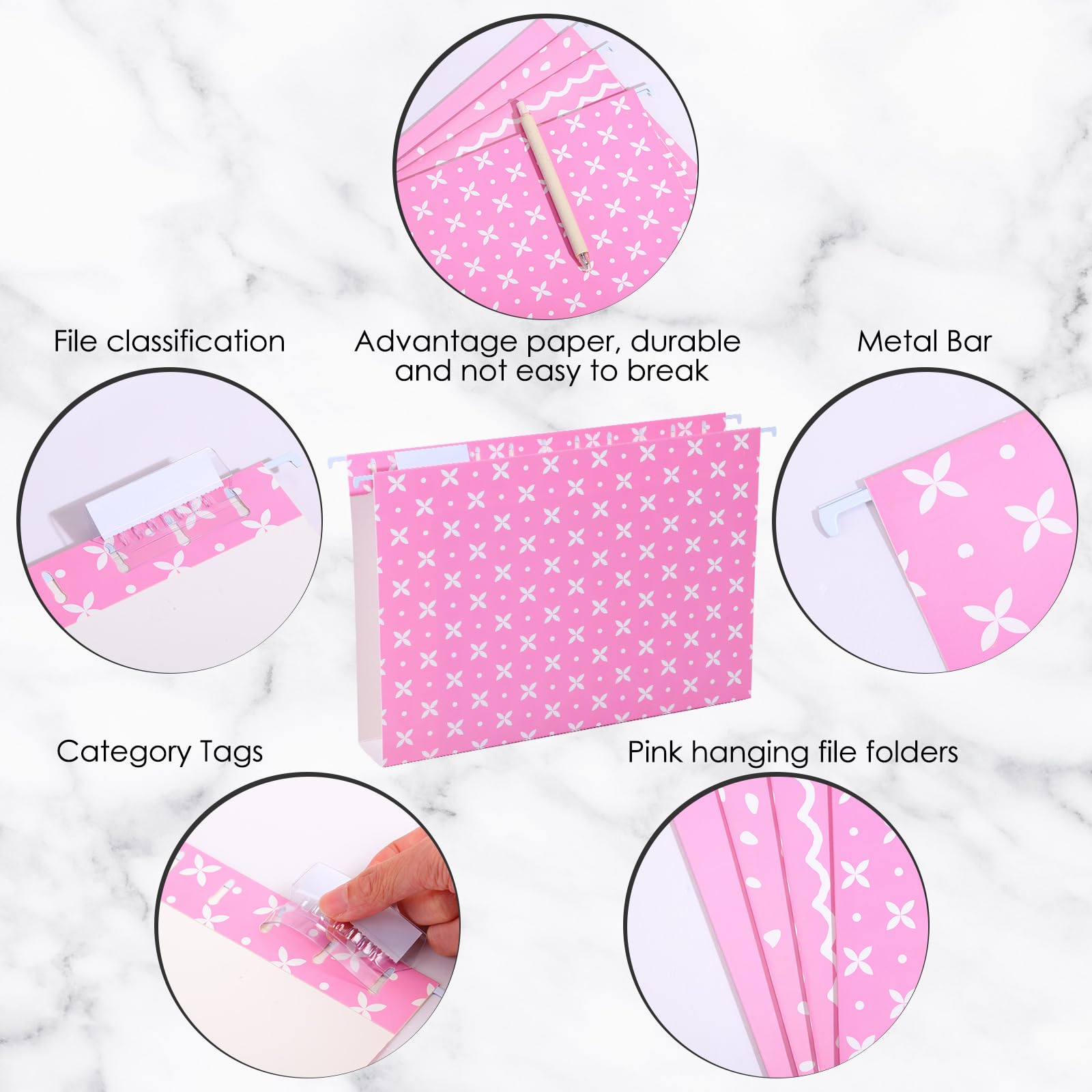 Estune 24 Pcs Pink Letter Size File Folder Cute Decorative Hanging Folders with Heavy Duty 2 Inch Expansion Includes Tabs and Inserts for Office School Classroom Supplies, 4 Styles