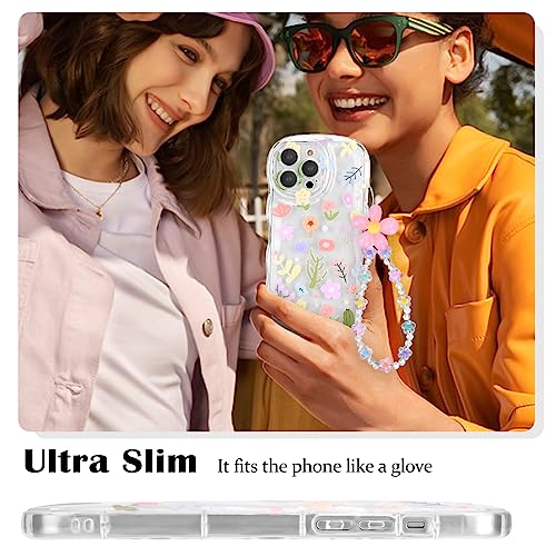 Newseego for iPhone 13 Pro Max Case, Cute Colorful Flower Curly Wave Clear Case with Lovely Flower Bracelet Chain for Women Girls Soft TPU Shockproof Protective Case Cover for iPhone 13 Pro Max