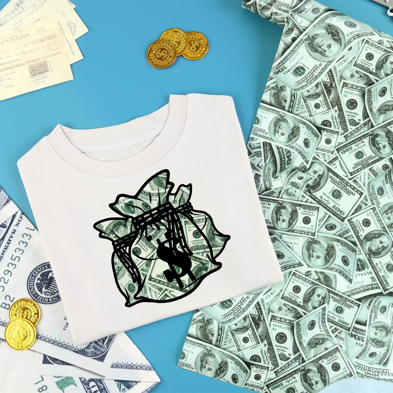 HTVSTD Heat Transfer Vinyl Roll - Hundred Dollars Patterned HTV Vinyl Heat Transfer Vinyl HTV Money Patterned Iron On Vinyl for T-Shirts Heat Transfer Vinyl for Fabrics (12inches*5ft)