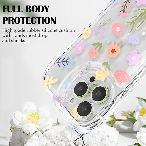 Newseego for iPhone 13 Pro Max Case, Cute Colorful Flower Curly Wave Clear Case with Lovely Flower Bracelet Chain for Women Girls Soft TPU Shockproof Protective Case Cover for iPhone 13 Pro Max