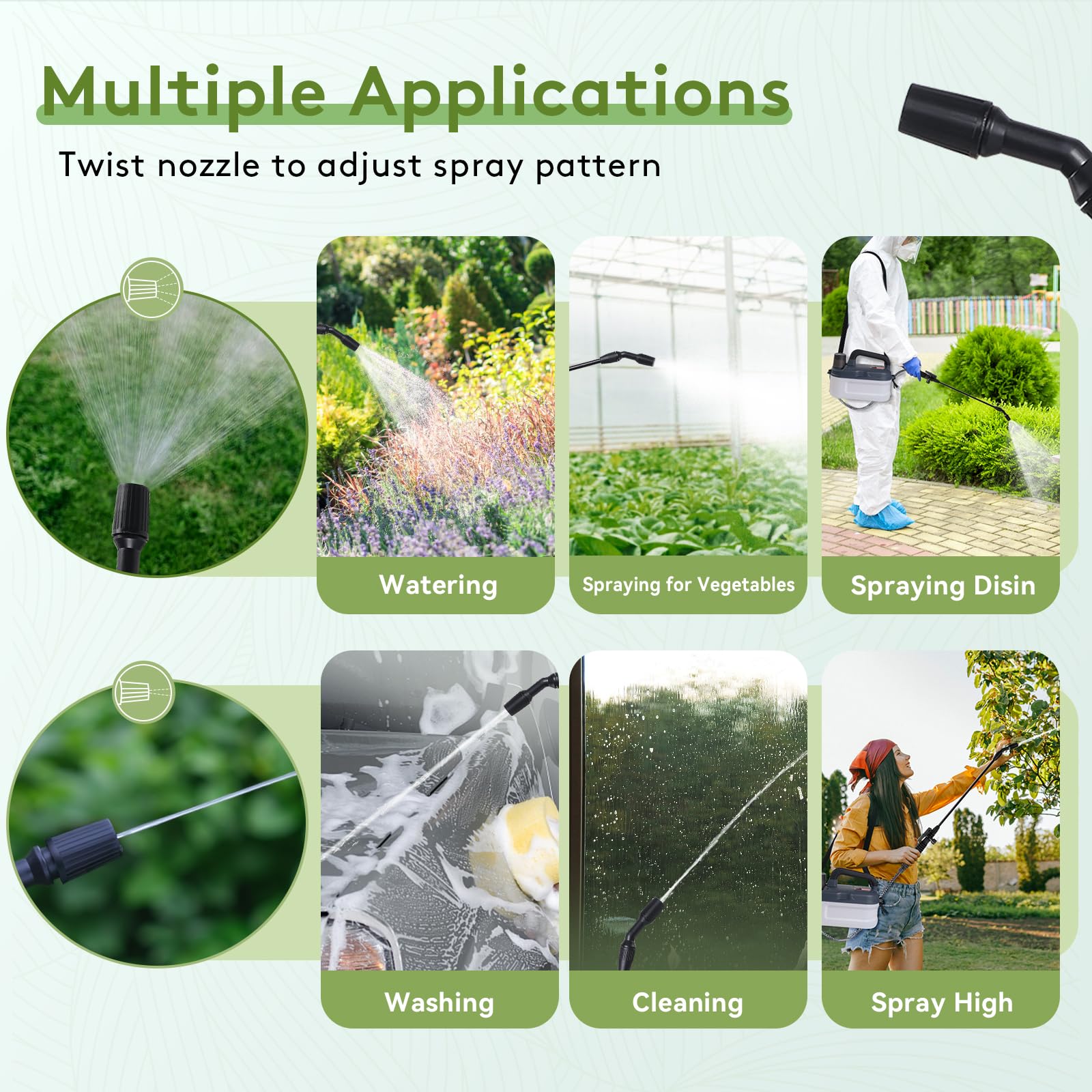 BHeadCat Battery Powered Garden Sprayer 1 Gallon/4L, Electric Pump Sprayer with Lockble Handle and USB Cable, Portable Sprayer with Adjustble Nozzle and Shoulder Strap for Garden Lawn Cleaning