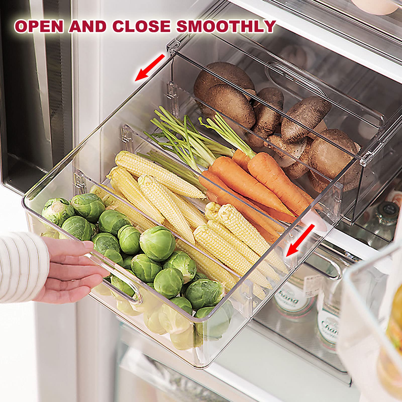 shopwithgreen Refrigerator Organizer Bins with Pull-out Drawer, Drawable Clear Fridge Drawer Organizer with Handle, Plastic Kitchen Pantry Storage Containers