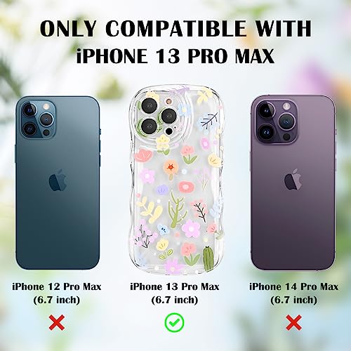 Newseego for iPhone 13 Pro Max Case, Cute Colorful Flower Curly Wave Clear Case with Lovely Flower Bracelet Chain for Women Girls Soft TPU Shockproof Protective Case Cover for iPhone 13 Pro Max