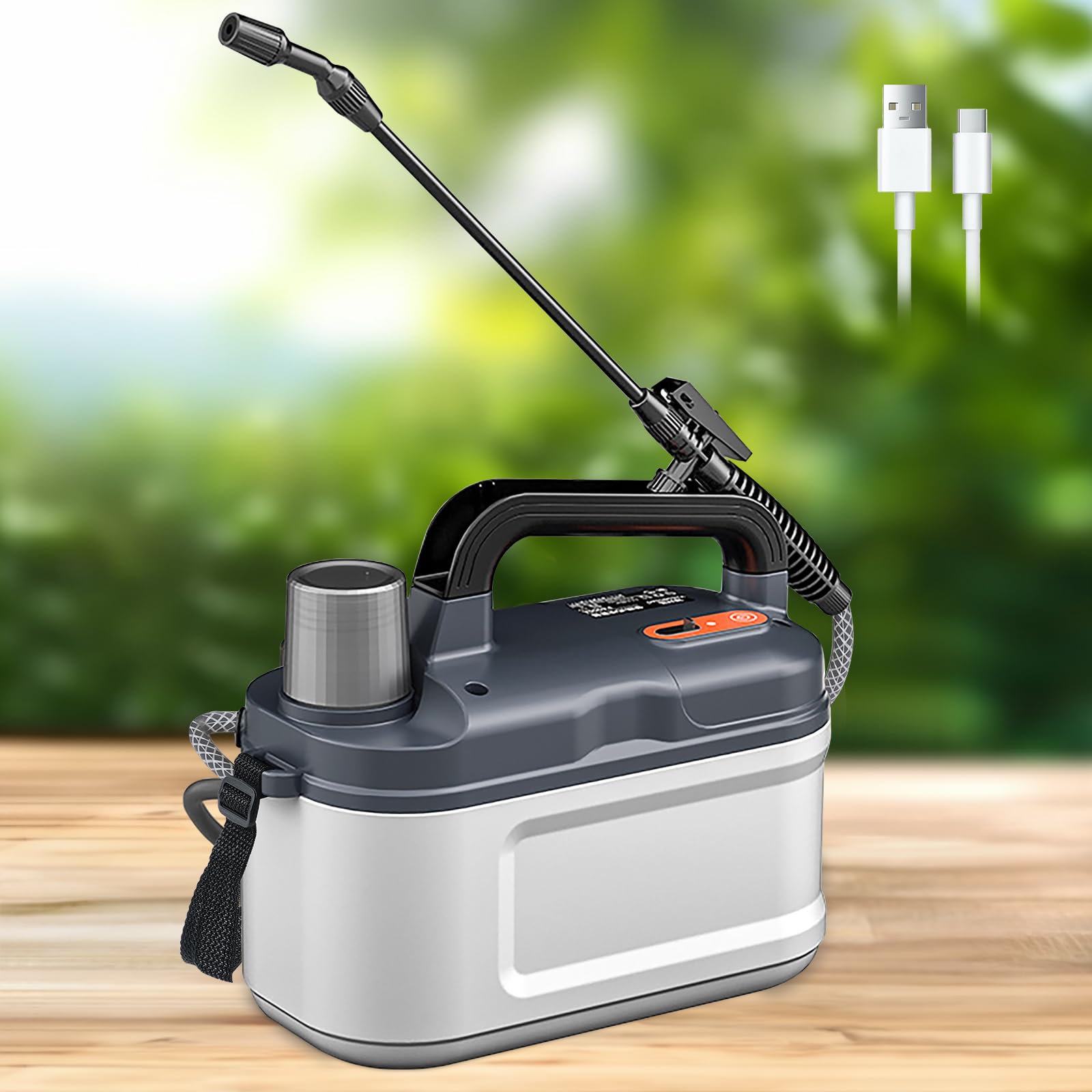 BHeadCat Battery Powered Garden Sprayer 1 Gallon/4L, Electric Pump Sprayer with Lockble Handle and USB Cable, Portable Sprayer with Adjustble Nozzle and Shoulder Strap for Garden Lawn Cleaning