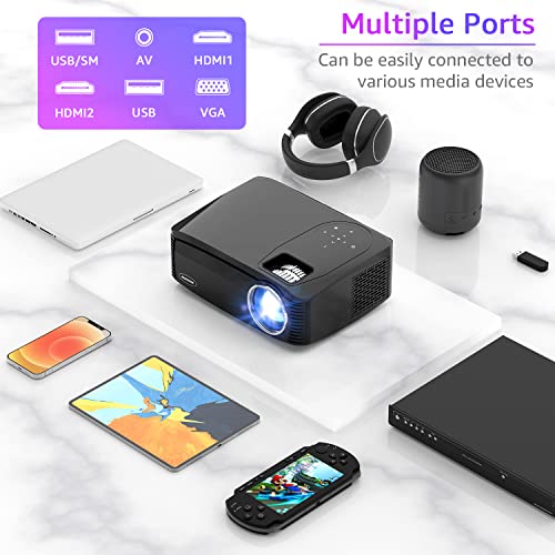 Native 1080P 5G WiFi Bluetooth Projector, AILESSOM 750ANSI 450" Display Support 4K Movie Projector, High Brightness for Home Theater and Business, Compatible with iOS/Android/TV Stick/PS4/HDMI/USB/PPT
