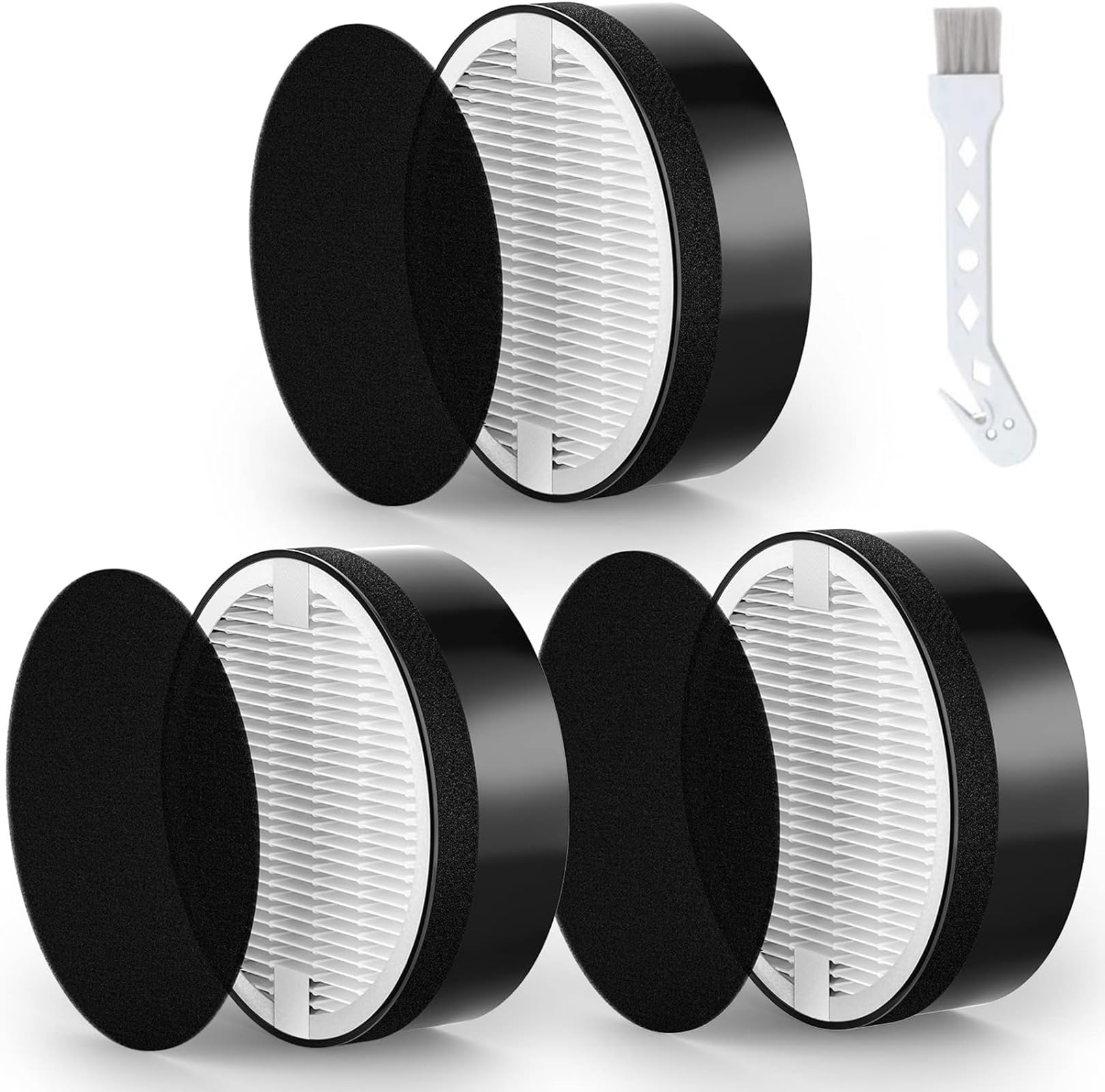 3 Pack LV-H132-RF Replacement Filter for LEVOIT LV-H132 Filter Replacement, 3-in-1 H13 True HEPA and Activated Carbon Filter Replacement with 2 Brush