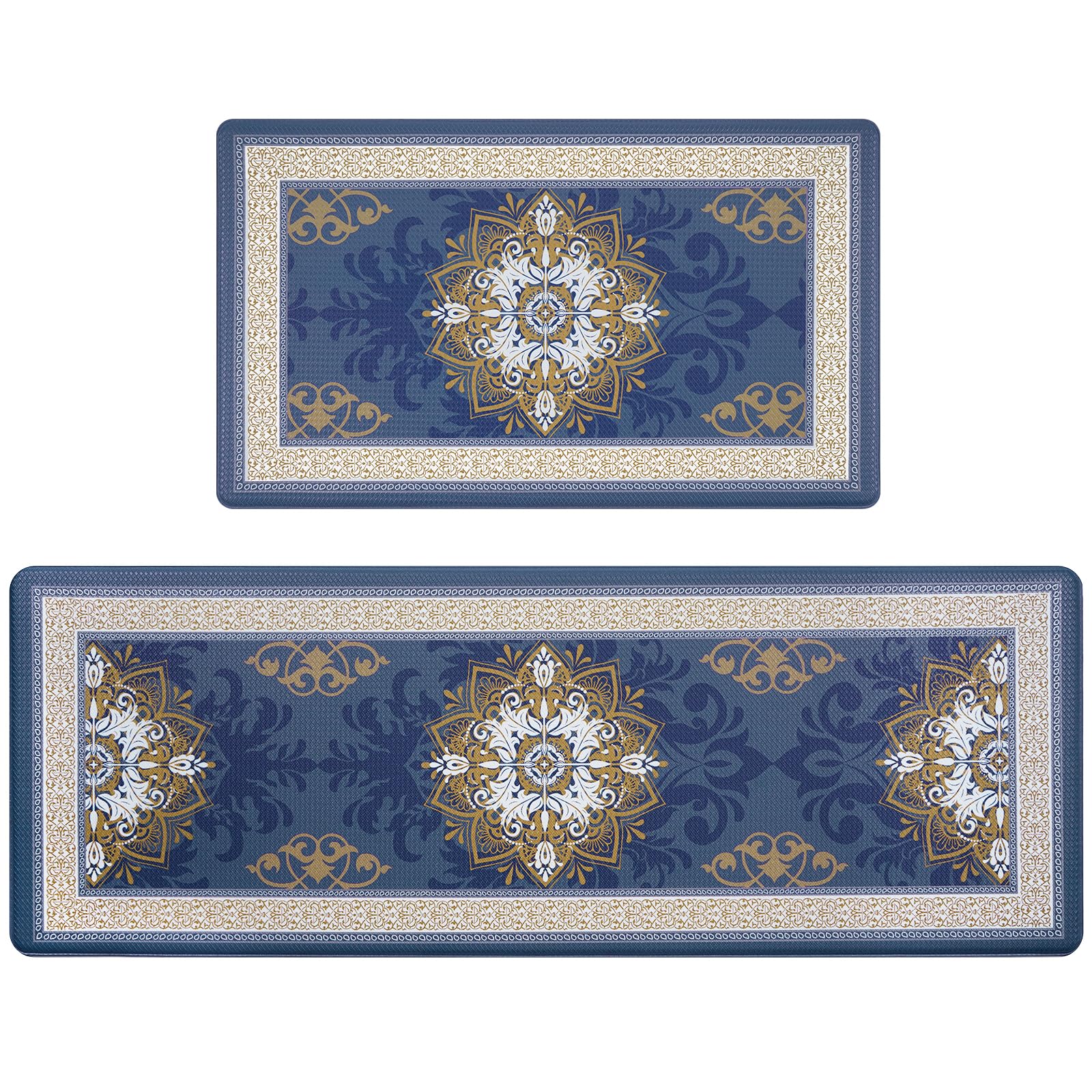 FRAMICS Boho Kitchen Rugs and Mats Sets of 2 Anti-Fatigue Kitchen Mats for Floor Memory Foam Cushioned Non Slip Kitchen Mats PVC Waterproof Kitchen Rugs for Sink Laundry Hallway Standing