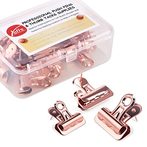 Yalis Push Pins Clips 15-Count, Pinning No Holes for Paper, Creative Paper Clips with Tack for Cork Board and Photo Wall ( Rose Gold)