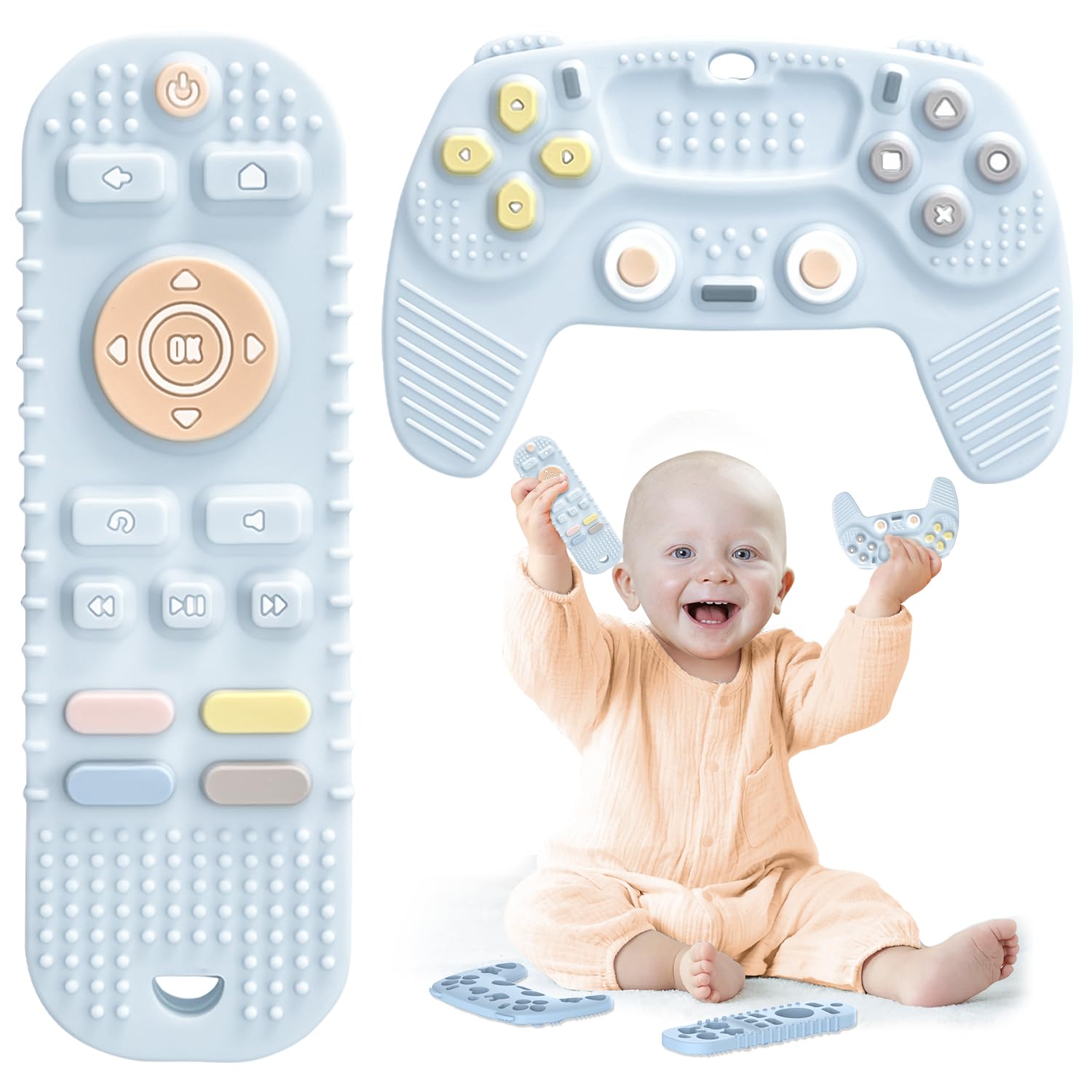 Remote Teether for Pet 2 Pack Baby Remote Control Toy Baby Teething Toys for Babies 0-6,6-12,18 Months,BPA Free Silicone Baby Teether Toys for Infant Toddlers Teething Relief Chew Toys Set,6m+