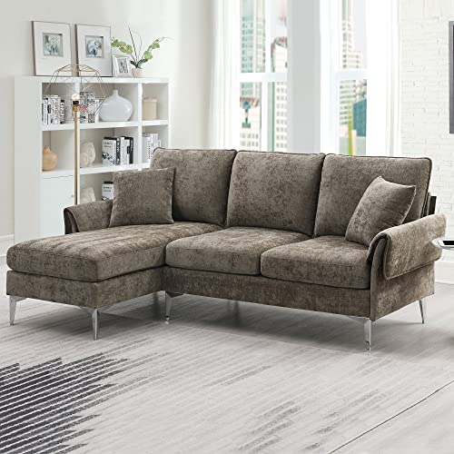 ERYE 84" L-Shaped Upholstered Corner Sofa Convertible Sectional Sofa & Couch,Modern Chenille Upholstery Couch with Reversible Chaise and 2 Pillows for Home Apartment Office Living Room