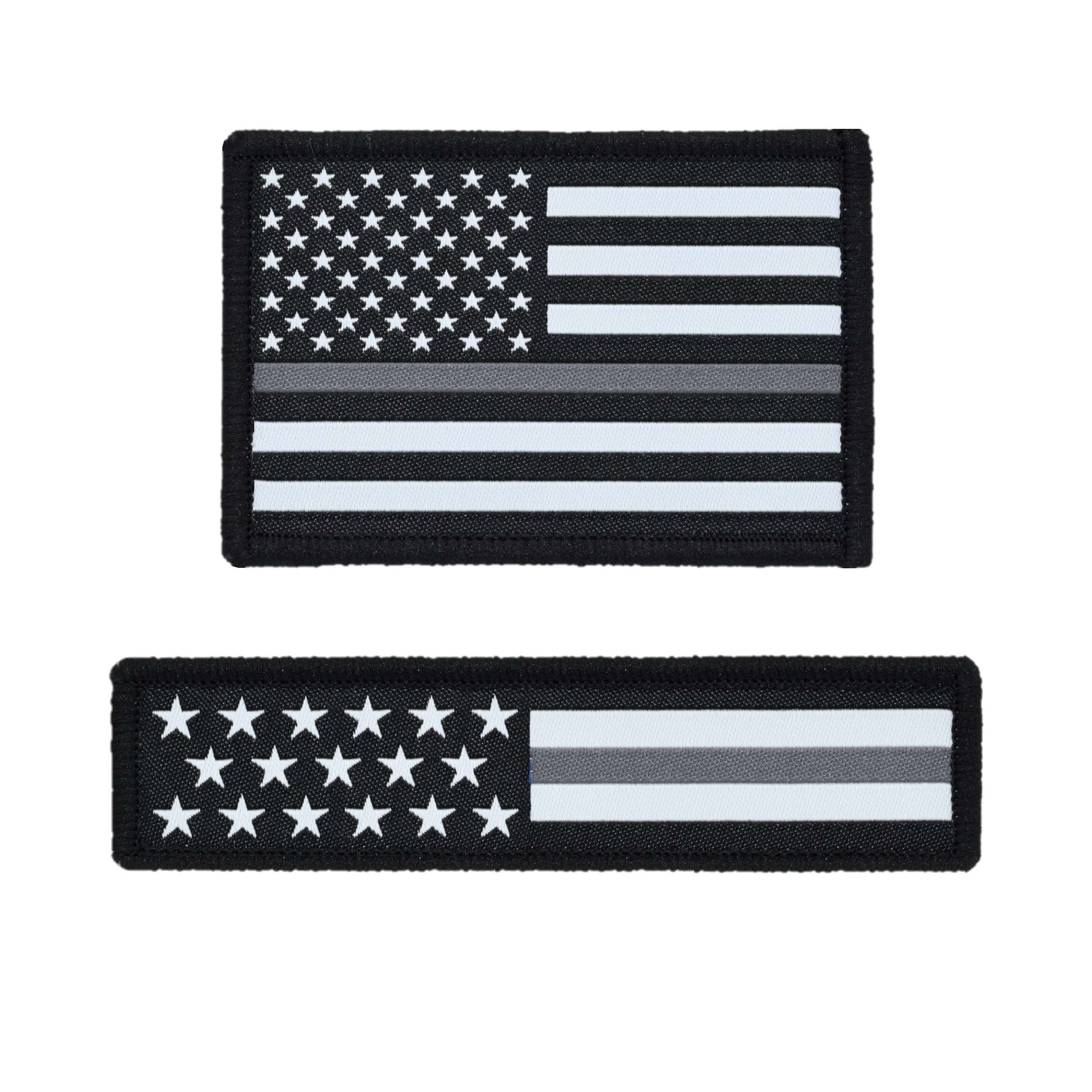 Great 1 Thin Grey-Gray Line American Flag Hat Patch Set, 2x3 & 1x4 inch, Correctional Officer, Woven, Hook and Loop, Tactical Accessory for Clothing-Jackets-Backpacks