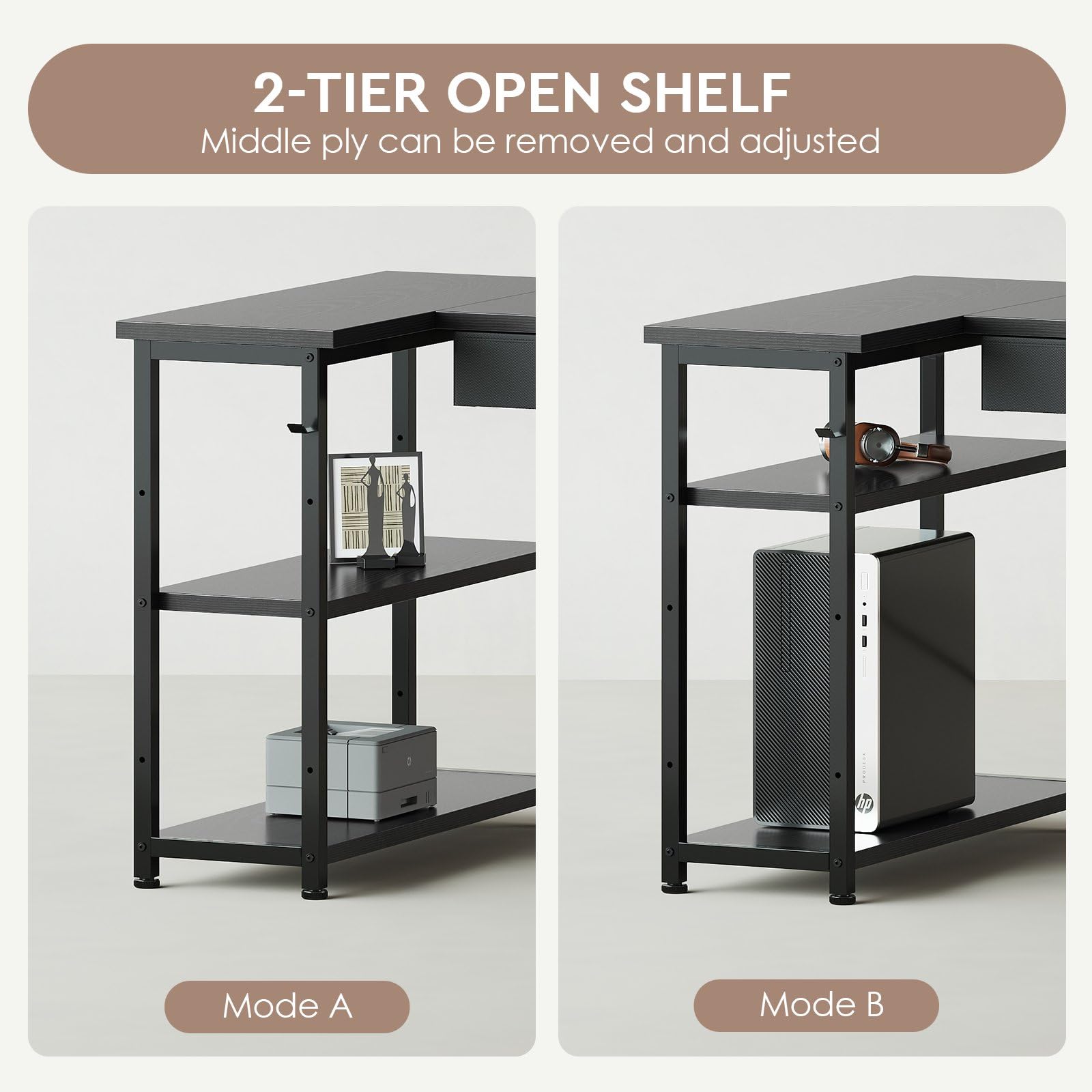 Maihail Maihail Home Office Desk with Drawers and Shelves, 47” Computer Corner Desk for Small Space, Small L Shaped Desk with Side Storage for Bedroom, Black
