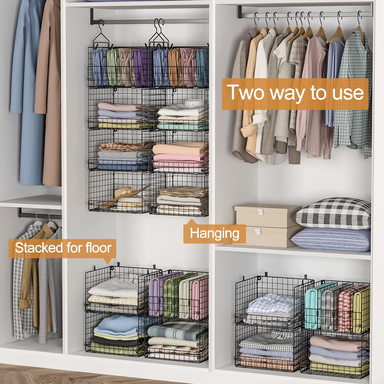 JKsmart 4-Shelf Modern Metal Closet Organizer with 3 Dividers for Storing Clothes, Boots, Towels, and More