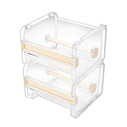 molshine 2 Pack Transparent Desktop Multi Washi Masking Tape Storage Dispenser,Tape Cutter,Tape Roll Holder (Not Include Masking Tape) (Beige)