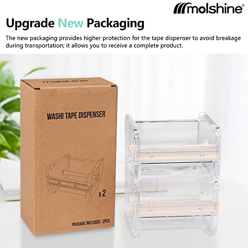 molshine 2 Pack Transparent Desktop Multi Washi Masking Tape Storage Dispenser,Tape Cutter,Tape Roll Holder (Not Include Masking Tape) (Beige)