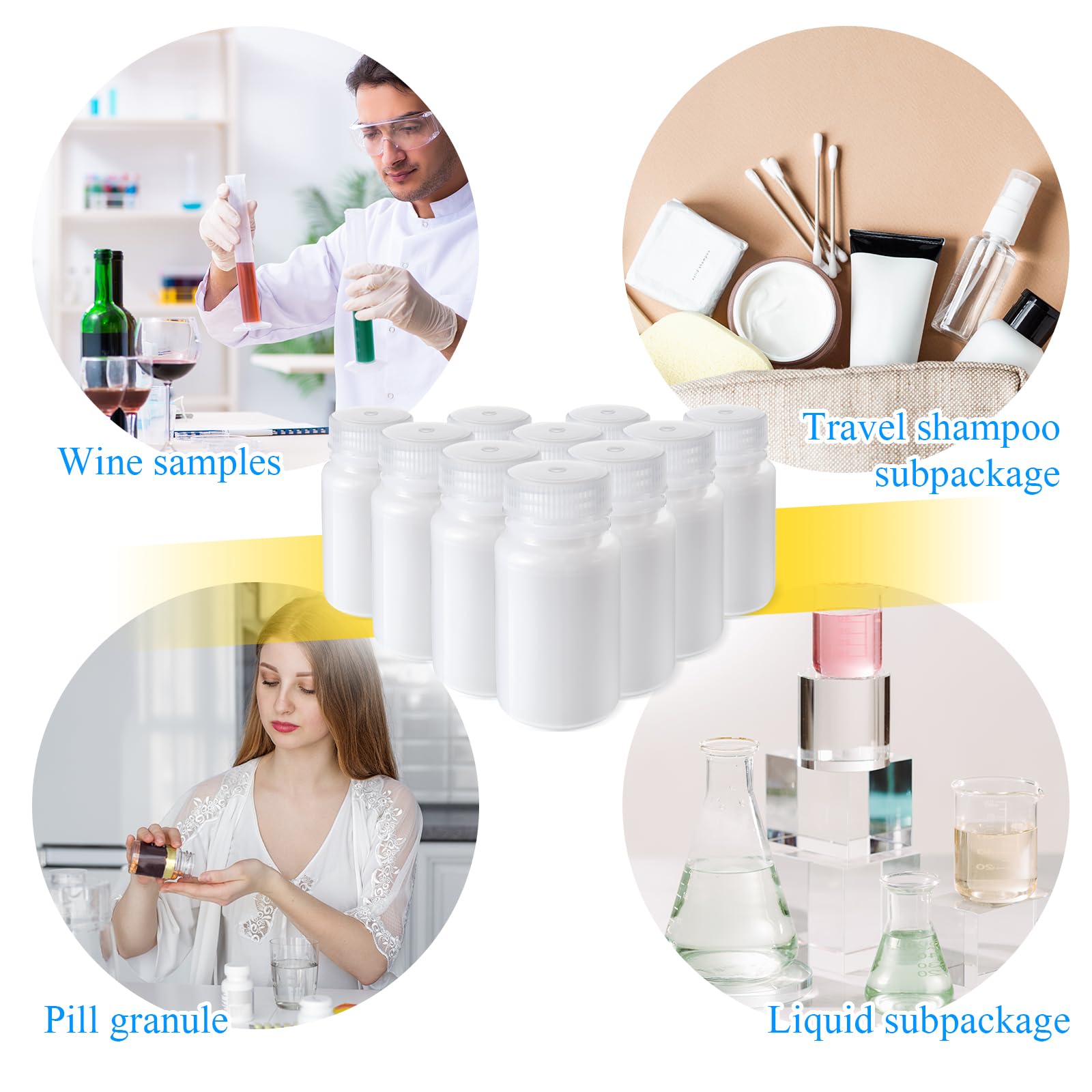 Zhehao 30 Pcs Wide Mouth Reagent Bottle 4 oz Plastic Bottle with Lid, Hdpe, Empty Sealed Sample Leakproof Hdpe Container for Lab Classroom Home(Translucence)