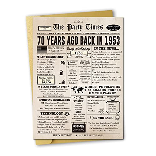 Giant 70th Birthday Card Decorations for Him Her, Cheers to 70 Years Old Birthday Ideas for Mom Dad, Happy 70th Birthday Gifts for Wife Husband, Gifts for 70 Birthday Party, Funny 1953 Bday Gift for Parents