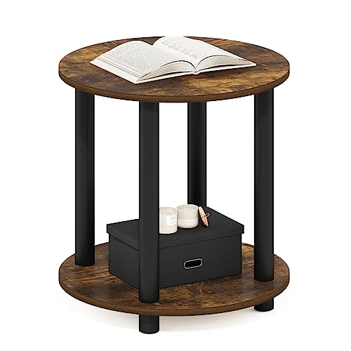 Furinno Turn-N-Tube 2-Tier Round Wooden End Table, Amber Pine