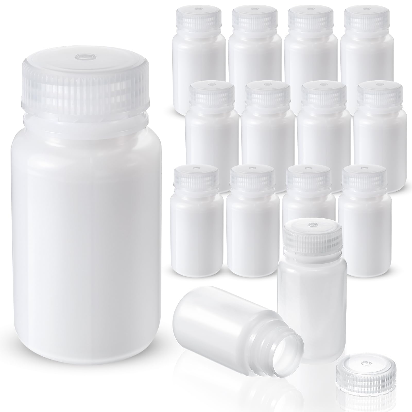 Zhehao 30 Pcs Wide Mouth Reagent Bottle 4 oz Plastic Bottle with Lid, Hdpe, Empty Sealed Sample Leakproof Hdpe Container for Lab Classroom Home(Translucence)