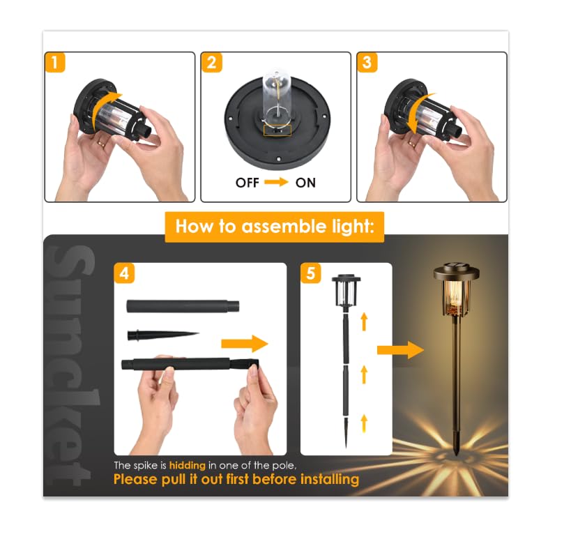 SUNCKET Solar Garden Lights, Yard Solar Outdoor Lights 6 Pack, IP65 Waterproof Auto On/Off Long Lasting Lighting Solar Powered Landscape Lights for Yard Walkway Driveway Lawn