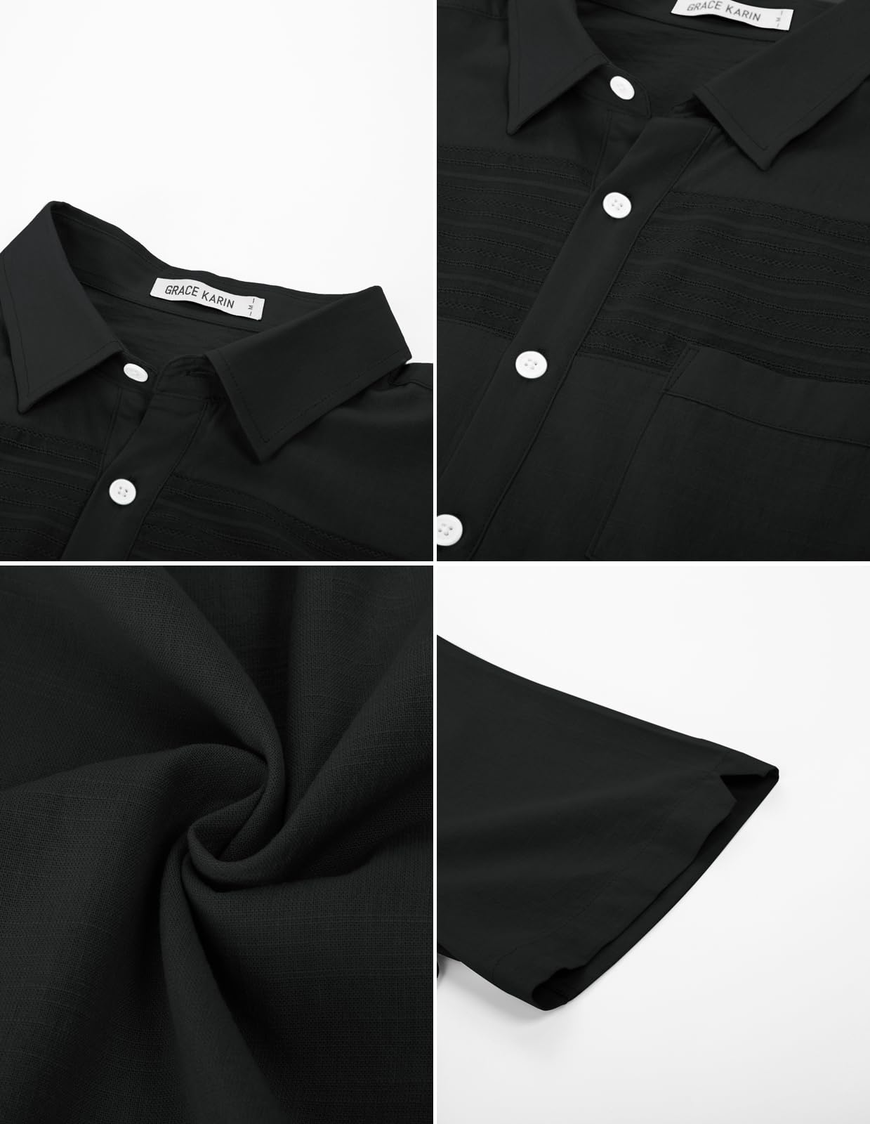GRACE KARIN Men's Hawaiian Cotton Linen Shirts Casual Button Down Tropical Holiday Beach Shirts Black L