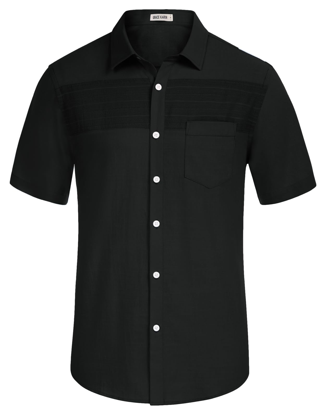 GRACE KARIN Men's Hawaiian Cotton Linen Shirts Casual Button Down Tropical Holiday Beach Shirts Black L
