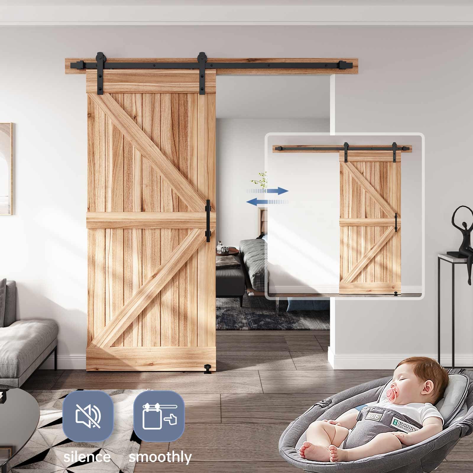 EaseLife 6.6 FT Sliding Barn Door Track and Handle Hardware Kit,Heavy Duty,Straight Pulley,Slide Smoothly Quietly,Easy Install (6.6FT Track Kit for 36"~40" Wide Single Door)