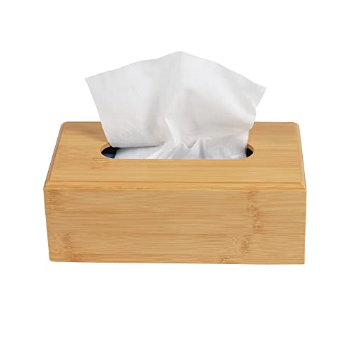 Bamboo Tissue Box Cover Rectangular Facial Tissue Holder for Office Home 9.1 x 3.1 x 4.7 inch