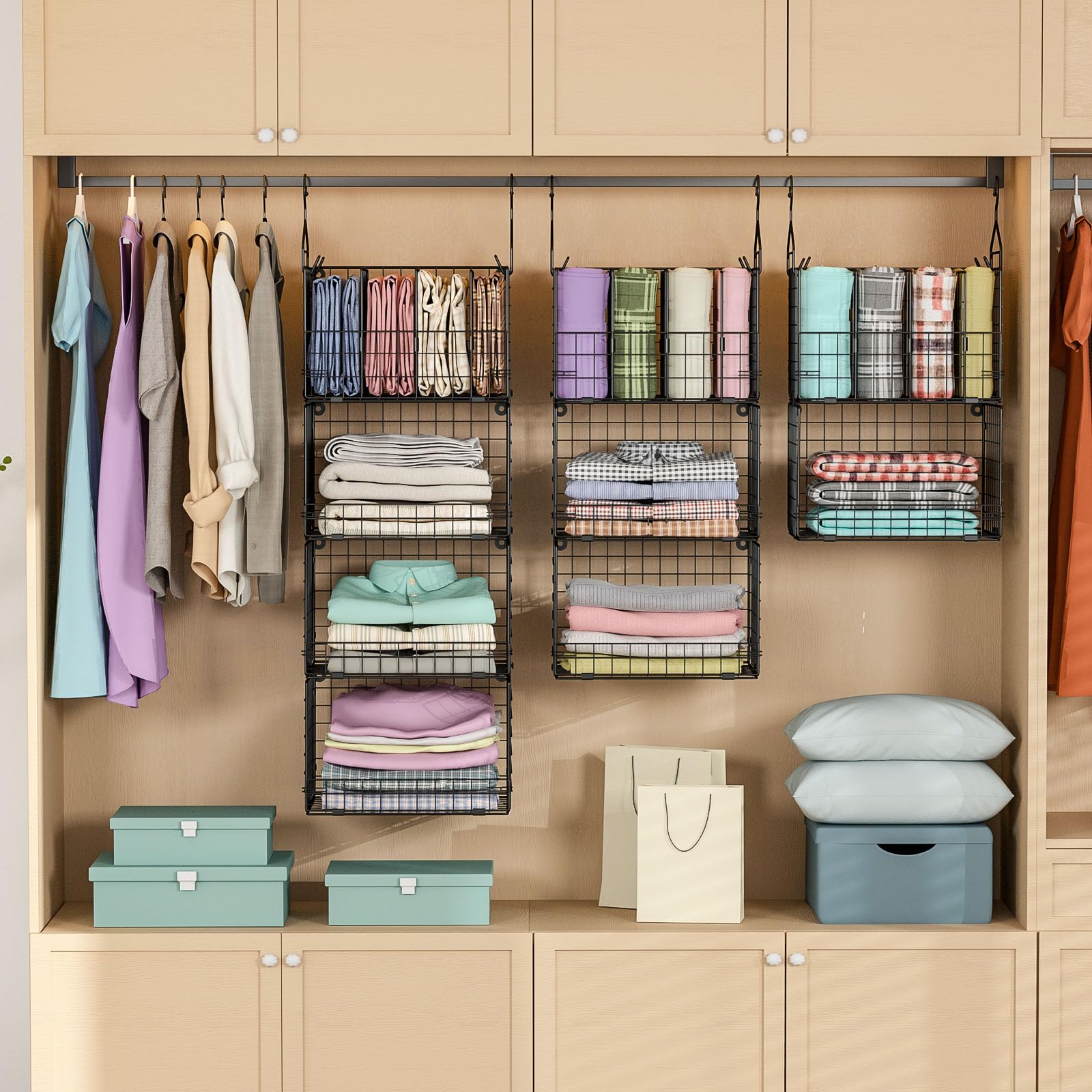 JKsmart 4-Shelf Modern Metal Closet Organizer with 3 Dividers for Storing Clothes, Boots, Towels, and More