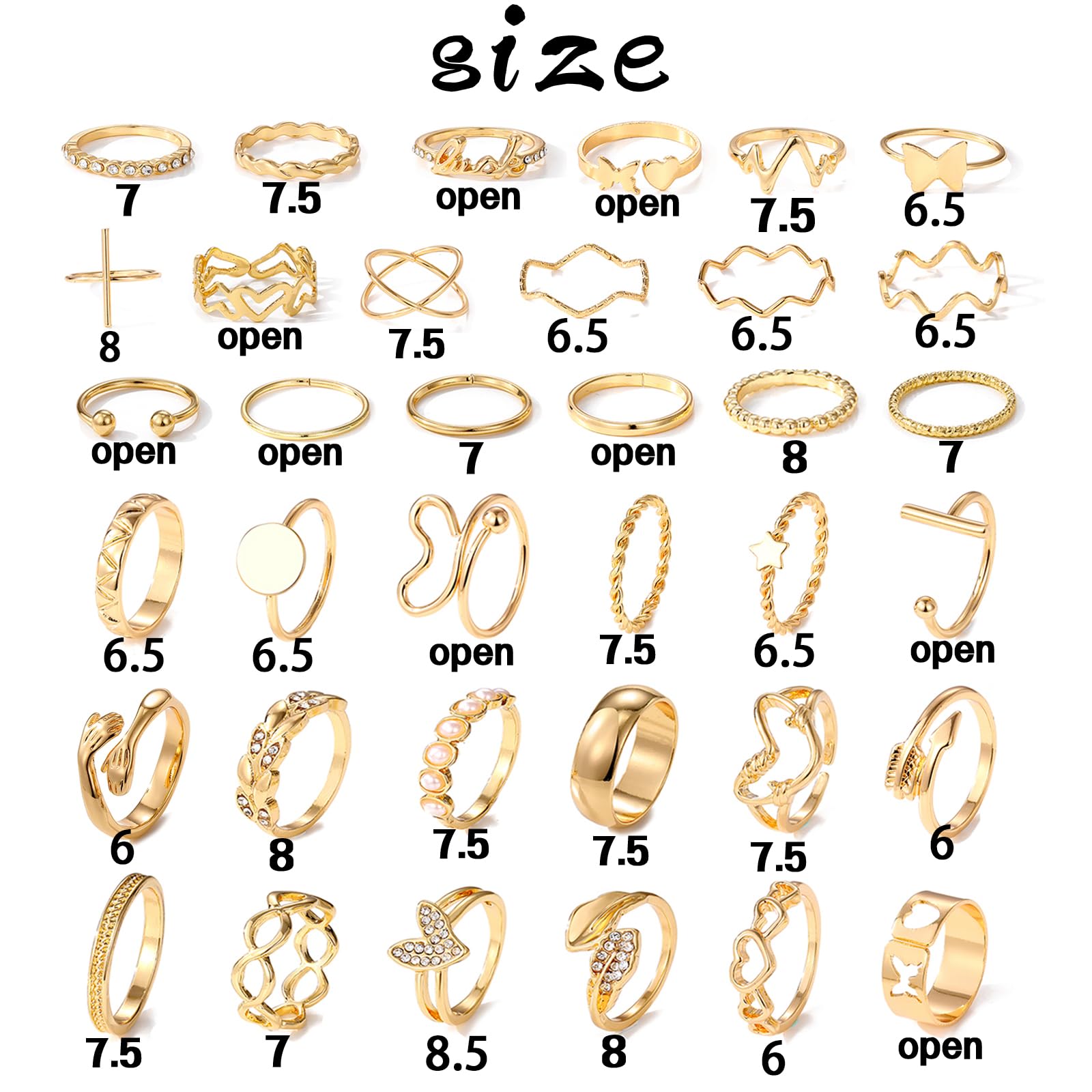 ZOVOLI 19-36 Pcs Gold Boho Knuckle Rings Set for Women, Vintage Stackable Dainty Joint Finger Gold Jewelry Set with Love Pearl and Sparkling Crystals (36-PCS)