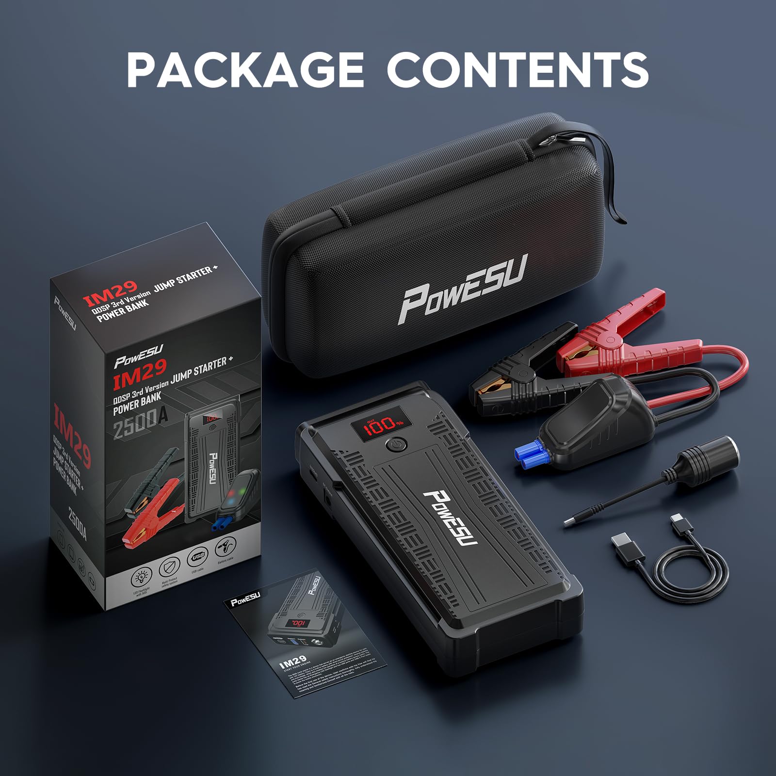 PowEsu Car Battery Jump Starter - 3000A Peak 12V Portable Battery Jump Starter(Up to 10.0L Gas or 8L Diesel Engine) Portable Power Bank with USB Quick Charge,LED Light