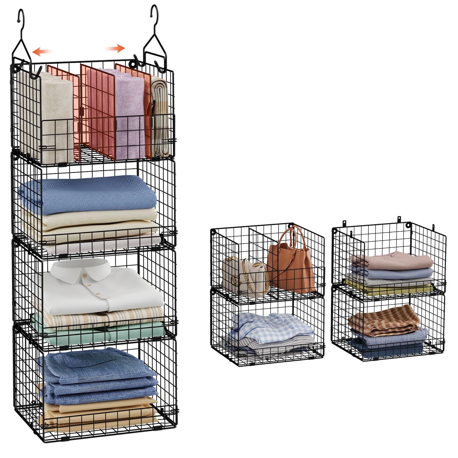 JKsmart 4-Shelf Modern Metal Closet Organizer with 3 Dividers for Storing Clothes, Boots, Towels, and More