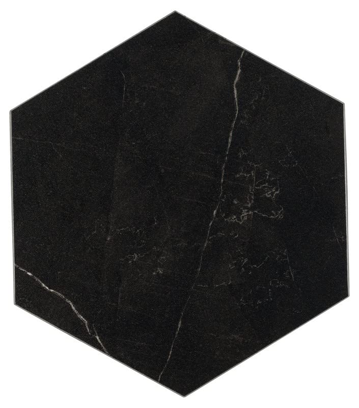 BaseCore HEX Hexagon Vinyl Flooring Black Marble 5.75" DIY Self Adhesive Textured Modern Floor Tile Peel & Stick Tile (36pcs/21.5sqft per case)