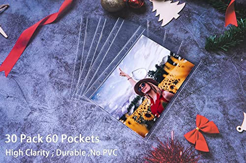 30 Pack 60 Pockets 5x7” Photocard Sleeves for A5 6 Ring Binder, Ultra-Clear Photo Sleeves, Double-Sided 1 Pocket Photo Pages, Top Loading Photo Sheet Protector for Photos, Postcards, Seed Packets