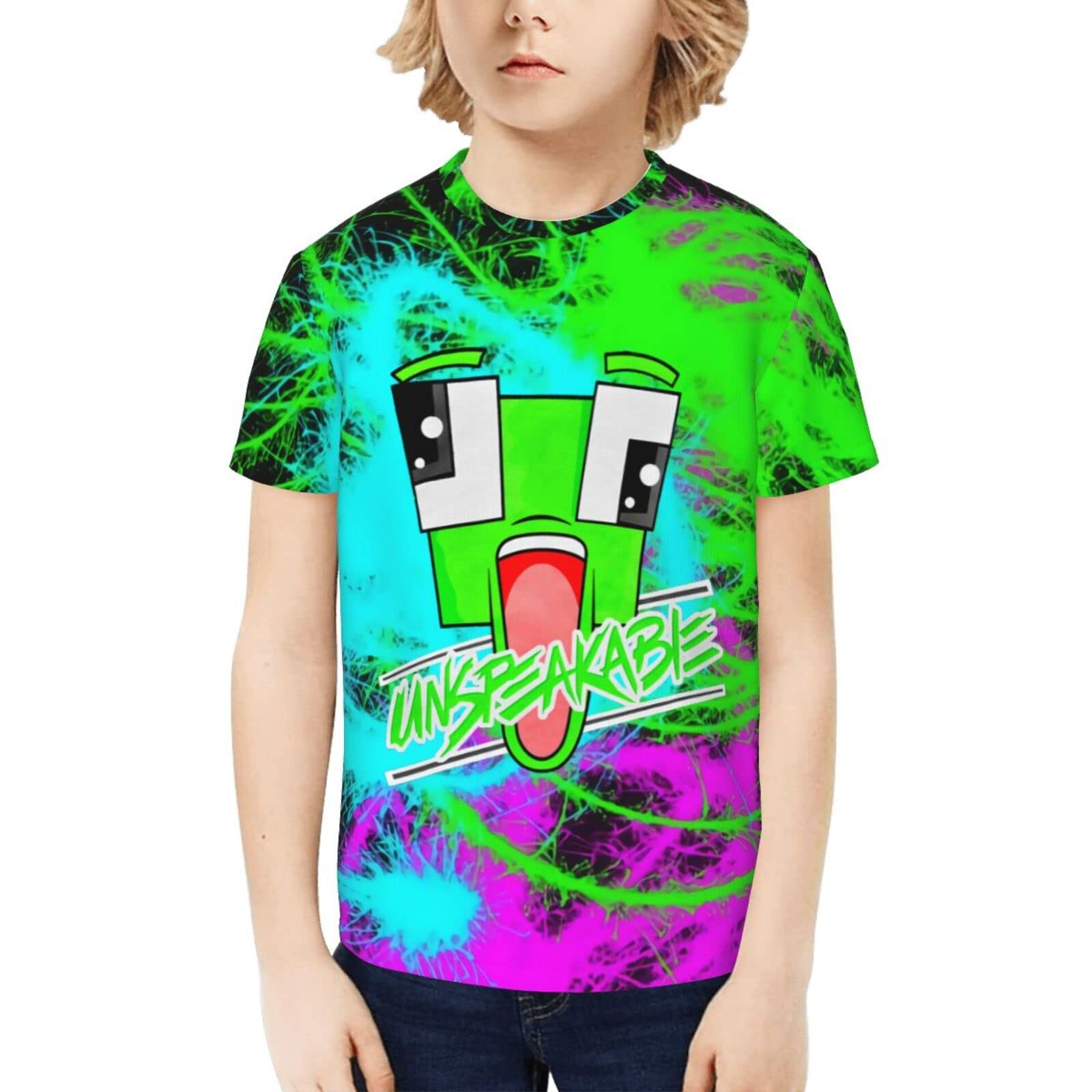 Uvkyy Boys' Short Sleeve Crewneck Tshirt Gaming t Shirts 3D Printed Graphic Tops for Teens Boys Girls Tee Small 8-10 Years Cyan-Blue