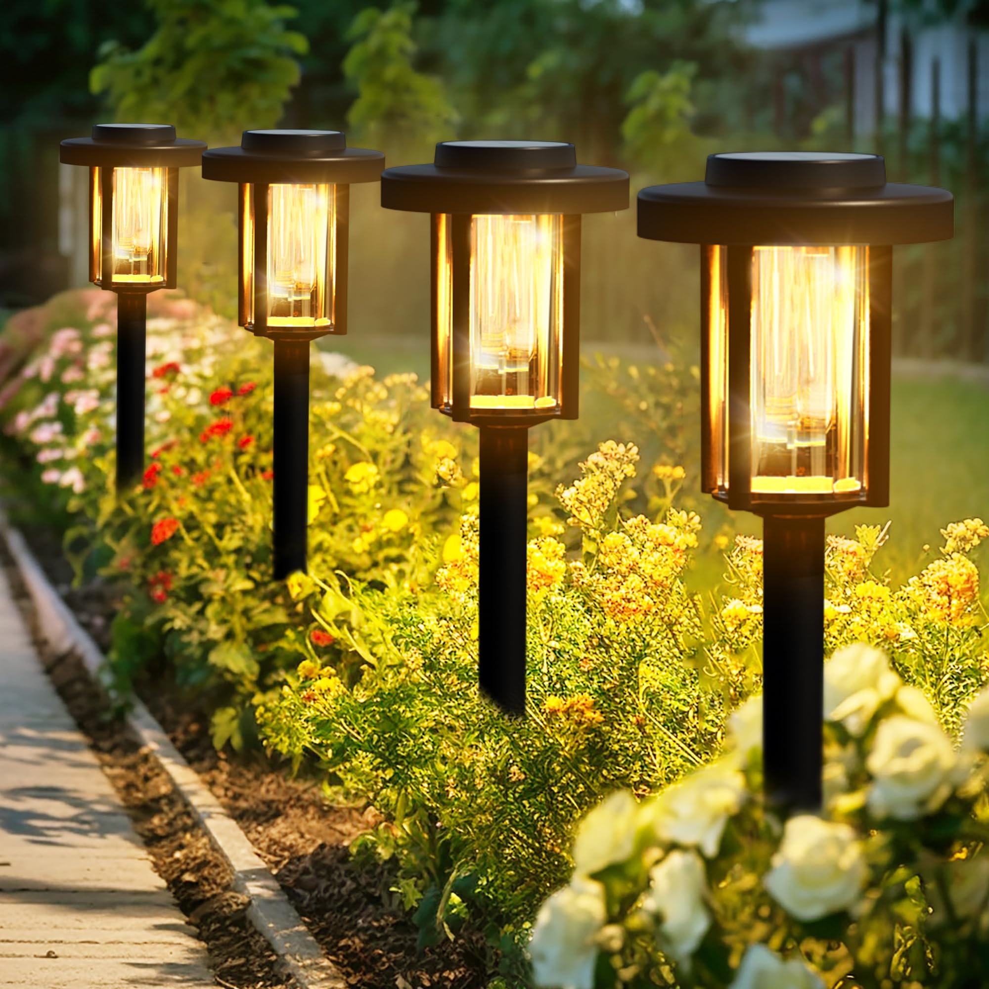 SUNCKET Solar Garden Lights, Yard Solar Outdoor Lights 6 Pack, IP65 Waterproof Auto On/Off Long Lasting Lighting Solar Powered Landscape Lights for Yard Walkway Driveway Lawn