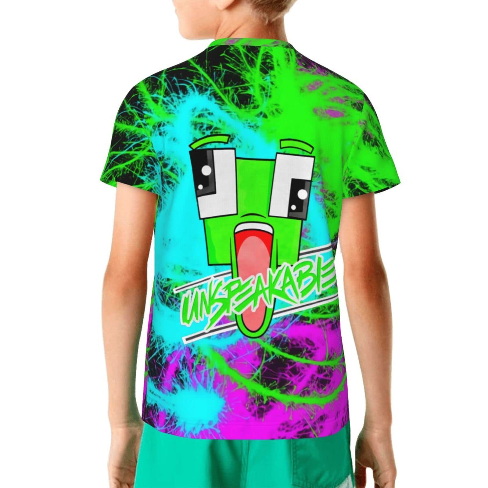 Uvkyy Boys' Short Sleeve Crewneck Tshirt Gaming t Shirts 3D Printed Graphic Tops for Teens Boys Girls Tee Small 8-10 Years Cyan-Blue